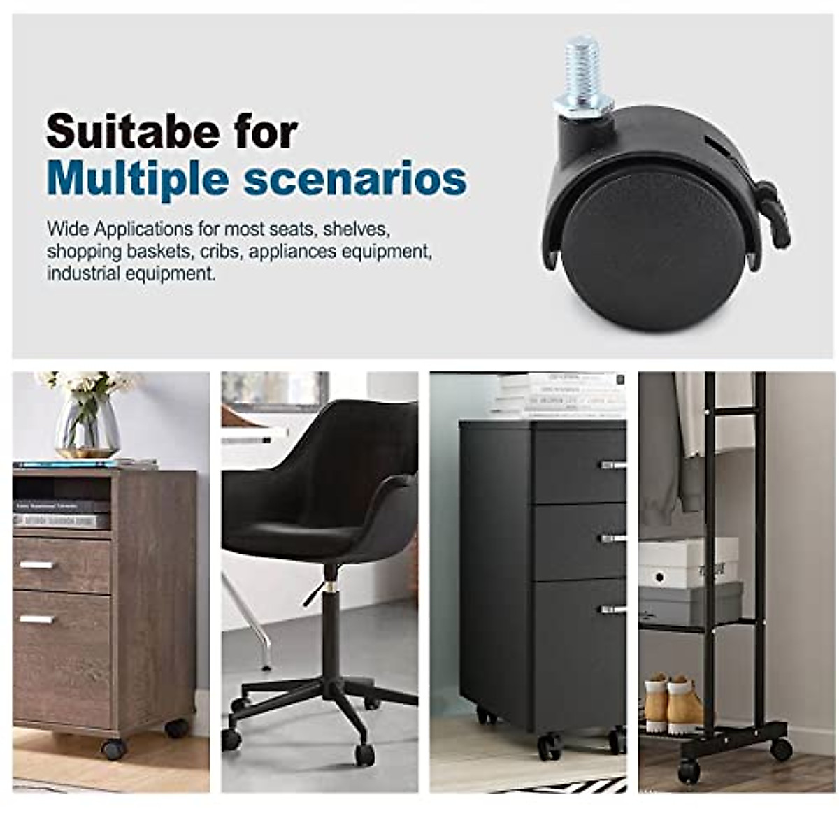 BokWin 4 Pcs 1.5" Nylon Plastic Replacement Caster Swivel Furniture Wheels with Brakes for Office Chair, Game Chair, Kitchen Shelf, Sofa(Stem Diameter 5/16”)