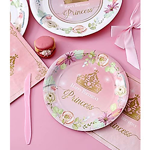 Winoo Design Princess Plates and Napkins Party Supplie - Serves 16 - Princess Birthday Decorations Includes Paper Plates Cups Napkins Cutlery Balloons Banner Tablecloth Party Favor Décor Idea
