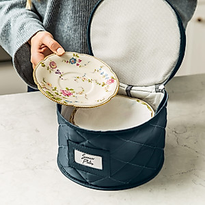 Teemto China Storage Containers Quilted. 7PC Dishes Storage Kit with 48 Cut-to-Size Felt Inners. Fine China Storage, Plate Platter Storage, Glass and Dish Storage, Crystal Stemware, Moving Supplies