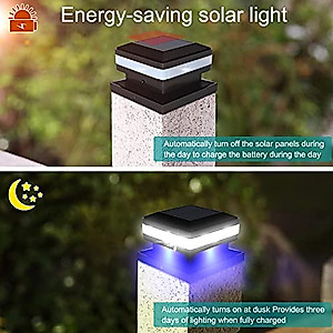FVTLED Solar Post Lights, Outdoor Solar Post Cap Light Fits 4x4, 6x6 Wooden Posts, IP65 Waterproof High Brightness Cool White 6000K LED Post Lights for Patio Fence Deck Garden, 2 Pack (Black)