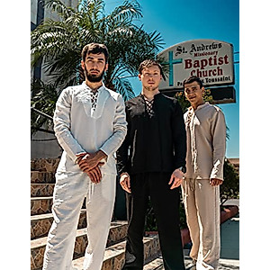 COOFANDY Men's 2 Piece Linen Set Long Sleeve Henley Shirts Casual Beach Pants With Pockets Summer Yoga Outfits