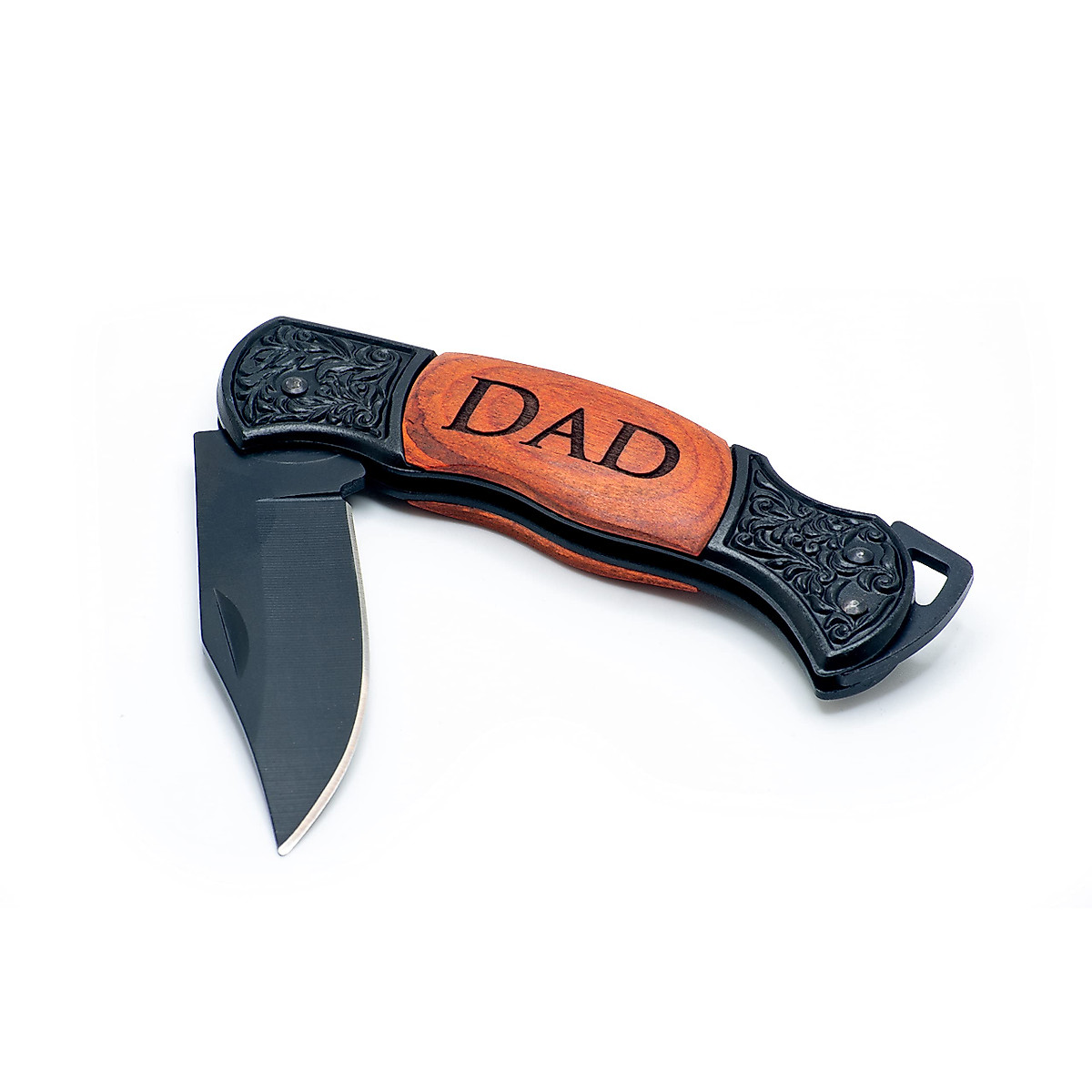 Generic Dad Engraved Rosewood Black Steel 7 Inch Folding Pocket Knife w/ 3 in. Locking Blade (Dad)