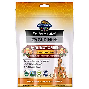 Garden of Life Dr Formulated Organic Fiber Supplement Powder Citrus, Sugar Free, Psyllium Free Prebiotic Superfoods, Constipation Relief and Hunger Control for Men and Women, 32 Servings