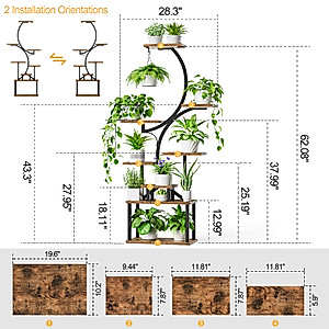 BACEKOLL Plant Stand Indoor with Grow Lights, 8 Tiered Indoor Plant Shelf, 62" Tall Plant Stand for Indoor Plants Multiple, Metal Plant Flower Holder, S-Shaped Plant Rack for Home,Patio(Patent Design)