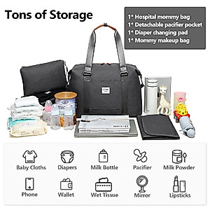 Large Diaper Bag Tote with Changing Pad and Cosmetic Bag,Mommy Bag for Hospital and Travel