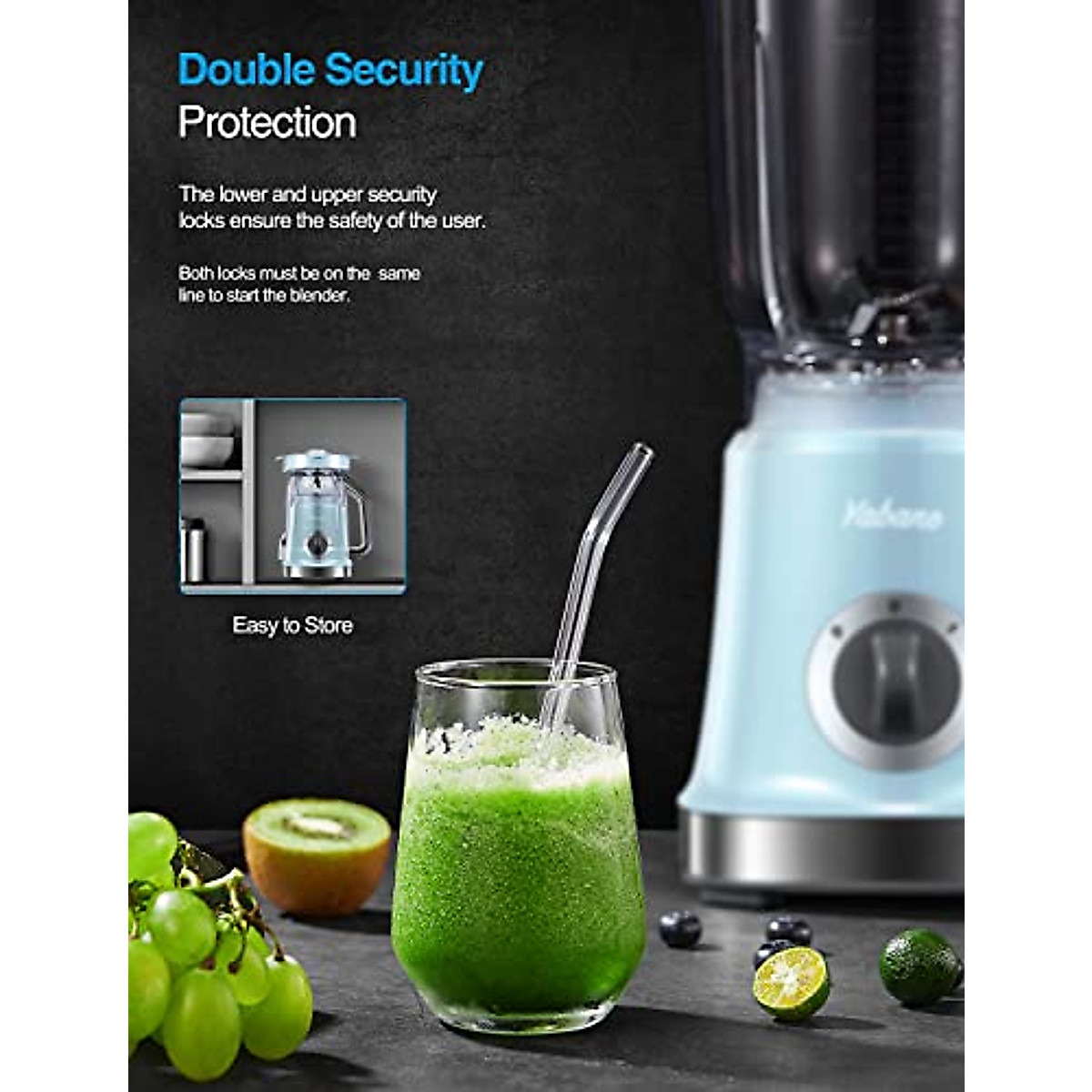 Yabano 60 oz Blue Food Blender with Removable Blade, High-Speed Performance, Crushes Ice and Frozen Fruits, Easy to Clean, Versatile Juicing Capabilities, Stylish and Durable