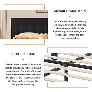 alazyhome Twin Size Upholstered Platform Bed Frame with Button Tufted Linen Headboard Wood Slat Support Easy Assembly No Box Spring Needed Black