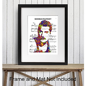 Freddie Mercury Poster - 8x10 Bohemian Rhapsody Poster - Freddie Mercury Merchandise - Queen Sheet Music - 80s Pop Music Gifts - Wall Art Decor