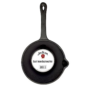 Jim Beam JB0204 Pre-Seasoned Heavy Duty Construction Cast Iron Basting Pot for Grilling and Oven, Large, Black