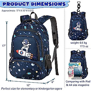 BLUEFAIRY Space Backpack for Boys Kids Elementary School Bags Middle School Primary School Bookbags Lightweight Sturdy Durable Spaceman Gifts Age 5-9 Mochilas Para Niño…