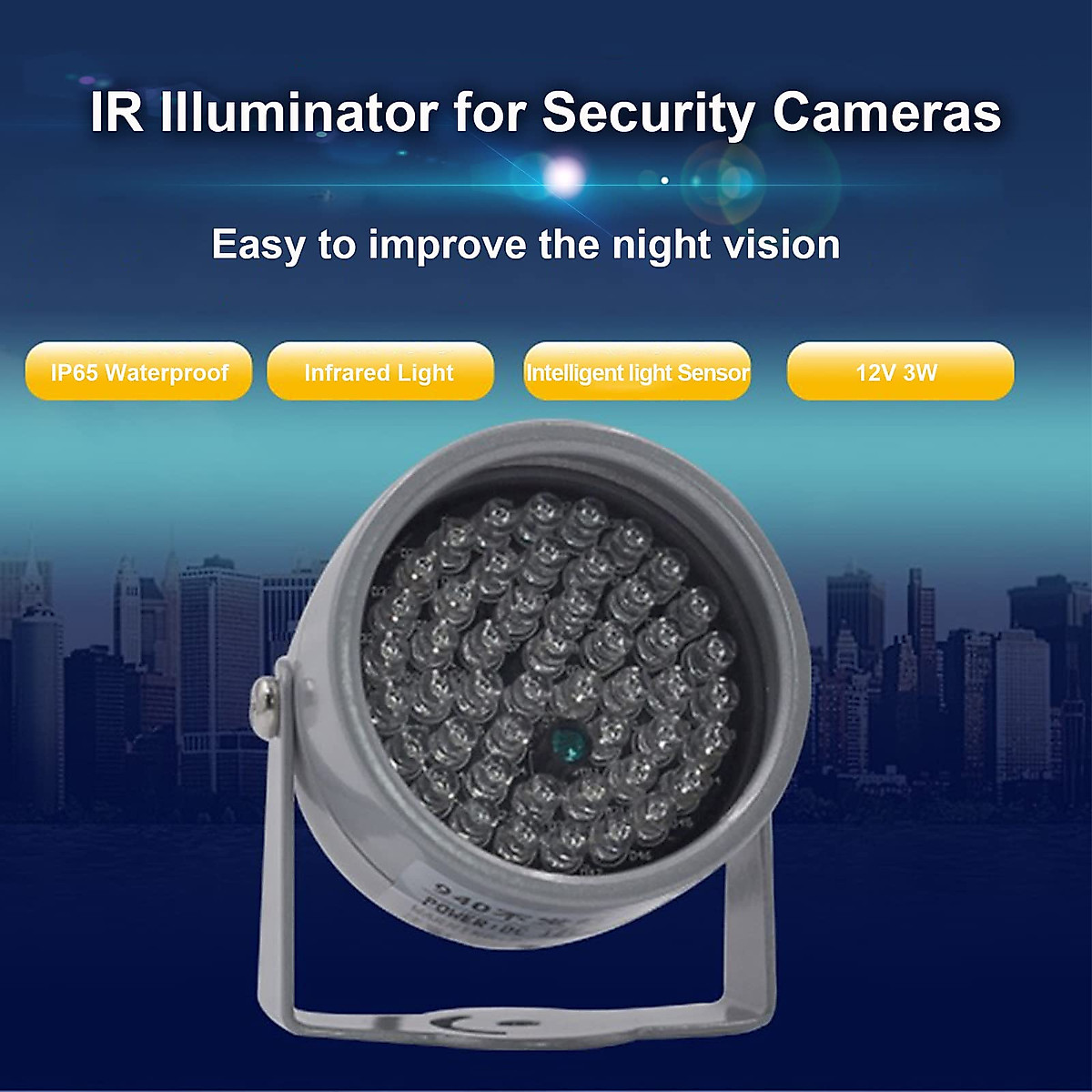 ASHATA IR Illuminator, 48 LEDs Night Vision IR Infrared Light for Security Camera CCTV and IP Camera, 60 Degree Wide Angle, Waterproof, Illuminating Distance of 16 to 66ft, Auto Light on Sensor