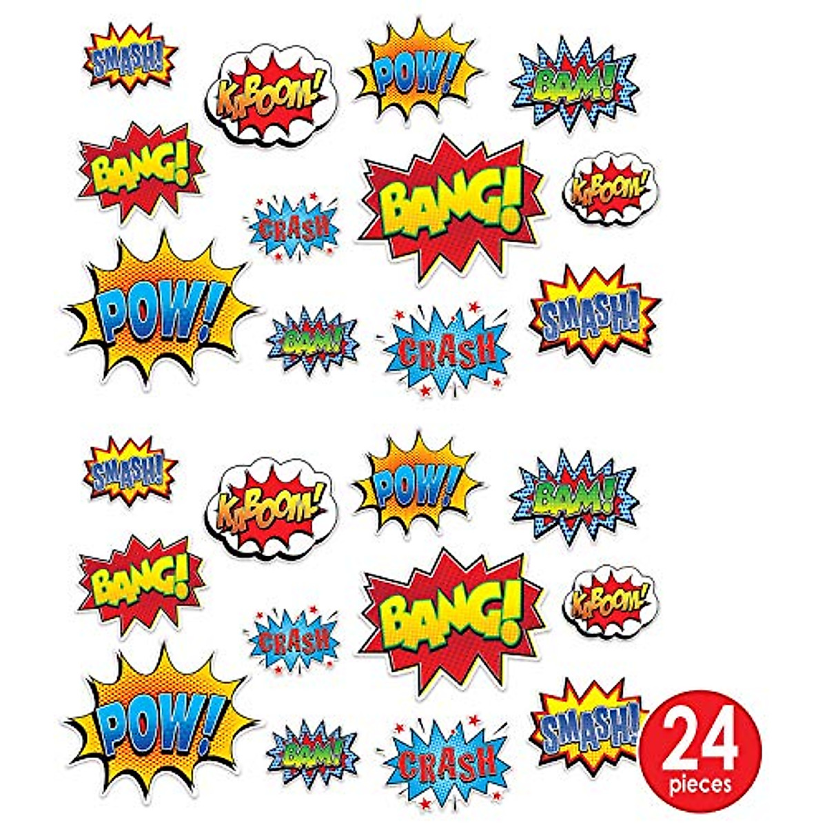 Beistle Hero Action Sign Cut Outs 24 Piece Comic Decorations Birthday Party Supplies 6” – 12.5”, Multicolored
