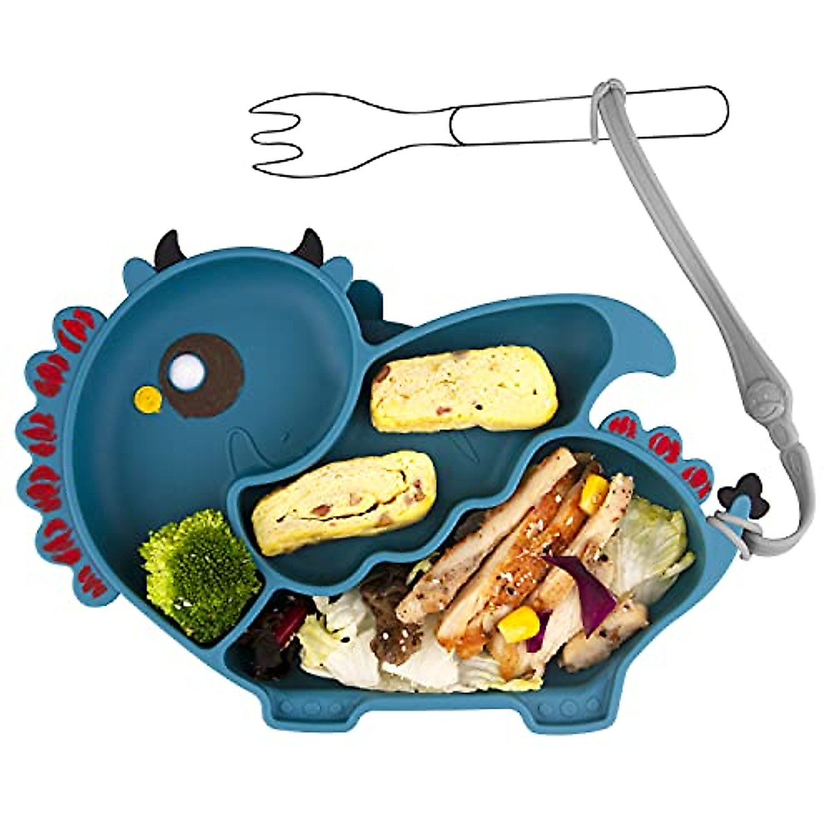 Qshare Toddler Plate, Portable Baby Plates for Toddlers and Kids, BPA-Free Strong Suction Plates for Toddlers, Dishwasher & Microwave Safe Silicone Placemat 9x6x1.5 inch Flydino-Lake Blue