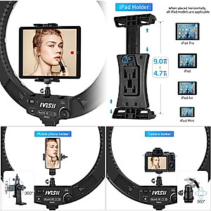 IVISII 19 inch Ring Light with Stand and Phone Holder,60W Bi-Color or for Live Stream/Makeup/YouTube Video/TikTok/Zoom/Photography Black