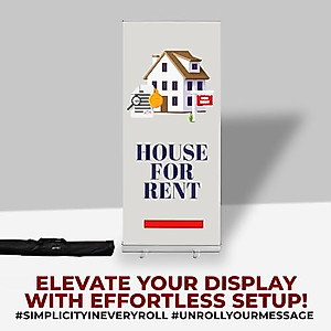 House For Rent Sign Retractable banner stand- 33x81 in backdrop adjustable stand banners and signs customize outdoor for Real Estate Business | Roll-up frame banner stand with Cover | Made in USA