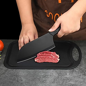 Spacesea Plastic Chopping Block Meat Vegetable Cutting Board Non-Slip Anti Overflow With Hang Hole Chopping Board Black