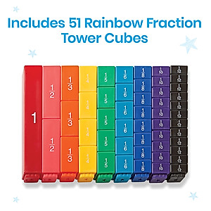 hand2mind Rainbow Fraction Tower Cubes, Montessori Math Materials, Fraction Manipulatives, Unit Fraction, Fraction Cubes, Math Manipulatives for Elementary School, Homeschool Supplies (Set of 51)