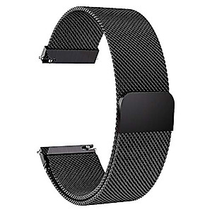 22mm Stainless Steel Mesh Loop Bracelet Strap Compatible with Samsung Galaxy Watch 3 45mm/Gear S3 Frontier/Classic Band, Replacement for Ticwatch Pro/Samsung Galaxy Watch 46mm (1-Black)