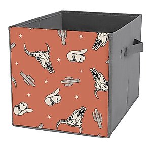 MEIKKO Western Theme Pattern Cube Storage Bins 11 Inch Storage Cubes Foldable Decorative Fabric Storage Baskets for Organizing Home Organizers with Handles for Shelves,Closet