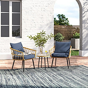 Naga Bahna Outdoor Deep Seat Cushions 24 x 24 Inch Waterproof & Fade Resistant Replacement Patio Chair Cushions with Removable Cover (Nave Blue)