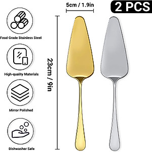 Pie Server, 2Pcs Pie Cake Server, 9 inch Thickened Stainless Steel Pizza Pastry Server Set, Wedding Cake Cutting Set for Pastry Pizza Dessert