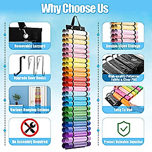 Pamacro Vinyl Roll Holder with 48 Compartments, Premium Vinyl Storage Organizer Rack Wall Mount/Hanging Over The Door, Craft Vinyl Roll Storage with Upgrade Door Hooks and Strap for Craft Room(Black)