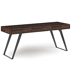 SIMPLIHOME Lowry SOLID WOOD and Metal Modern Industrial 72 inch Wide Home Office Desk, Writing Table, Study Table Furniture in Distressed Charcoal Brown