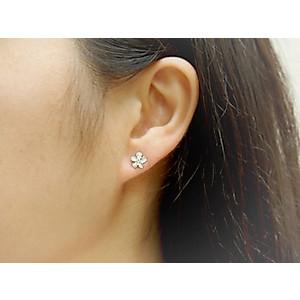 Hawaiian Silver Jewelry Plumeria Womens Stud Earrings – Hawaiian Flower Stud Earrings for Women – Sterling Silver Flower Earrings with CZ Stone – Sterling Silver Plumeria Earrings 7mm