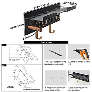 Affogato Wall Mount Holder for Dyson Airwrap Styler Supersonic Hair Dryer, Wall Mounted Organizer for Storage Attachments, Rack with Hooks for Accessories Nozzles Barrels Brushes