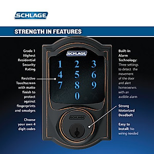 SCHLAGE Connect Camelot Touchscreen Deadbolt Smart Lock w/ Alarm (Aged Bronze)