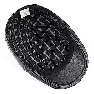 LUTICELI Men's Lambskin Leather Flat Cap Ivy Newsboy Hats Beret Cabbie Hat Black