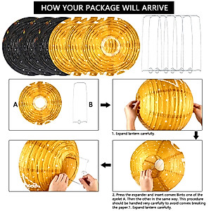 6 Pieces Birthday Party Decorations Hanging Paper Lanterns Black Gold Glittery Anniversary Party Birthday Sign Decorations for Men Women Teen Birthday Party Decorations Supplies (40th Style)