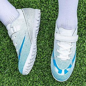 Unitysow Kids Turf Soccer Shoe Boys Girls Soccer Cleats Athletic Outdoor/Indoor Football Shoes,White,1 Little Kid