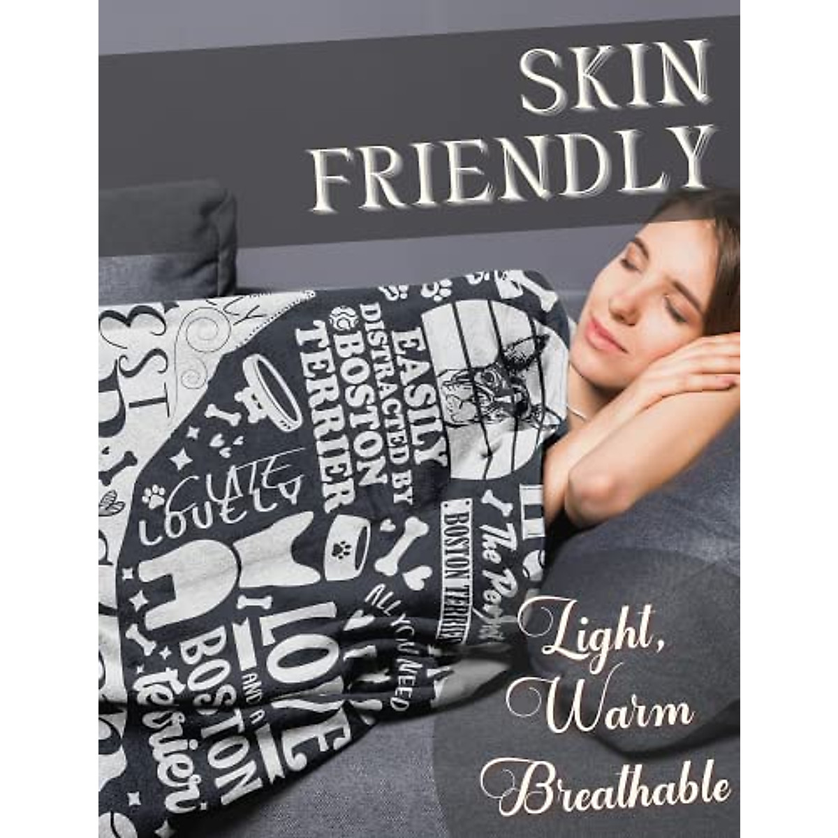 InnoBeta Boston Terrier Gifts for Women, Boston Terrier Blanket, Bed Flannel Fleece Plush Blankets (50"x 65") - Best Boston Terrier Ever