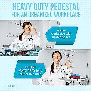 JJ CARE Mayo Stand [17Lbs Weight Capacity] - Stainless Steel Mayo Tray, Adjustable Height Medical Mayo Stand with 2 Nylon Caster Wheels, Surgical Tray, Tattoo Tray, Mayo Stands