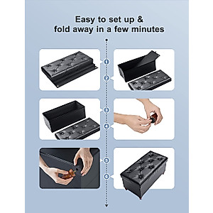 Nicehill 30 inches Folding Storage Ottoman Bench with Wooden Legs, Ottoman with Storage for Living Room & Bedroom,Faux Leather, Load 350lbs, Black