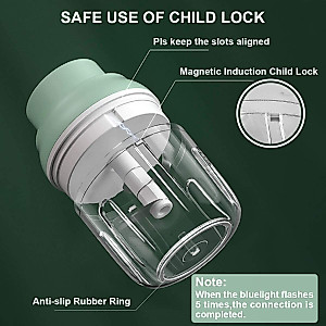 Electric Garlic Chopper Mini, Garlic Masher Mincer Crusher Pepper Chili Nuts Meat Grinder, Food Processor Small with Garlic Peeler And Spoon, 250ML/8.5FL OZ, Green