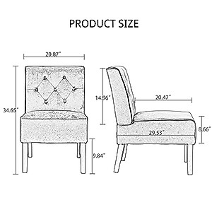 Freemax Velvet Fabric Accent Chair Armless Leisure Side Chair Cute Decorative Slipper Chair Small Tufted Single Sofa Chair for Living Room Bedroom Office Reading Room Nook (Black)