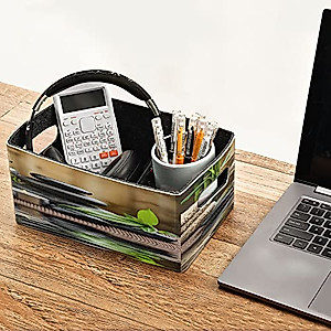 Nesatuwa 2 Pack Zen Basalt Stones on Wood Collapsible Felt Storage Bin Rectangular Storage Baskets with Handles for Closet Toys Clothes