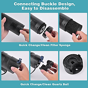 FishCheers Aquarium Filter for 25-198 Gal Fish Tanks, Green Killing Machine with 9W U-V Light Small Fish Tank Filters, Maximum Flow 185 GPH Submersible Aquarium Filter