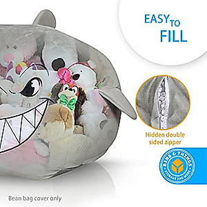 Shark Bean Bag Chair Cover for Kids Ultra-Soft and Fluffy Fur-Like Cover for Kids Bean Bag Chair, Stuffed Animal Storage - Shark Room Decor for Boys, Bean Bags for Kids