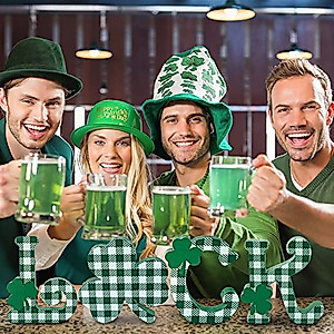 Aweyka 4 Pieces St. Patrick's Day Table Wooden Signs, Shamrock Tiered Tray Decor Lucky Table Decor Irish Themed Freestanding Shamrock Table Centerpiece for Home Decor Party Decoration