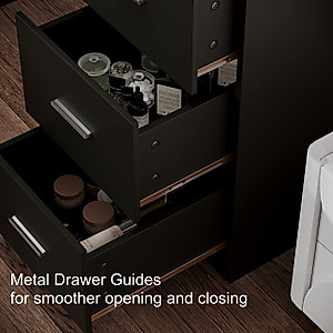 Rovaurx 46.7" Makeup Vanity Table with Lighted Mirror, Large Vanity Desk with Storage Shelf & 5 Drawers, Bedroom Dressing Table, 11 LED Lights, Black