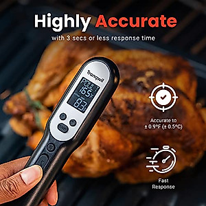 Tranqwil Meat Thermometer Instant Read - Digital Waterproof with Backlight, Fast Calibration, and Wireless Charging for Cooking, Kitchen, and Grill - Silver/Black
