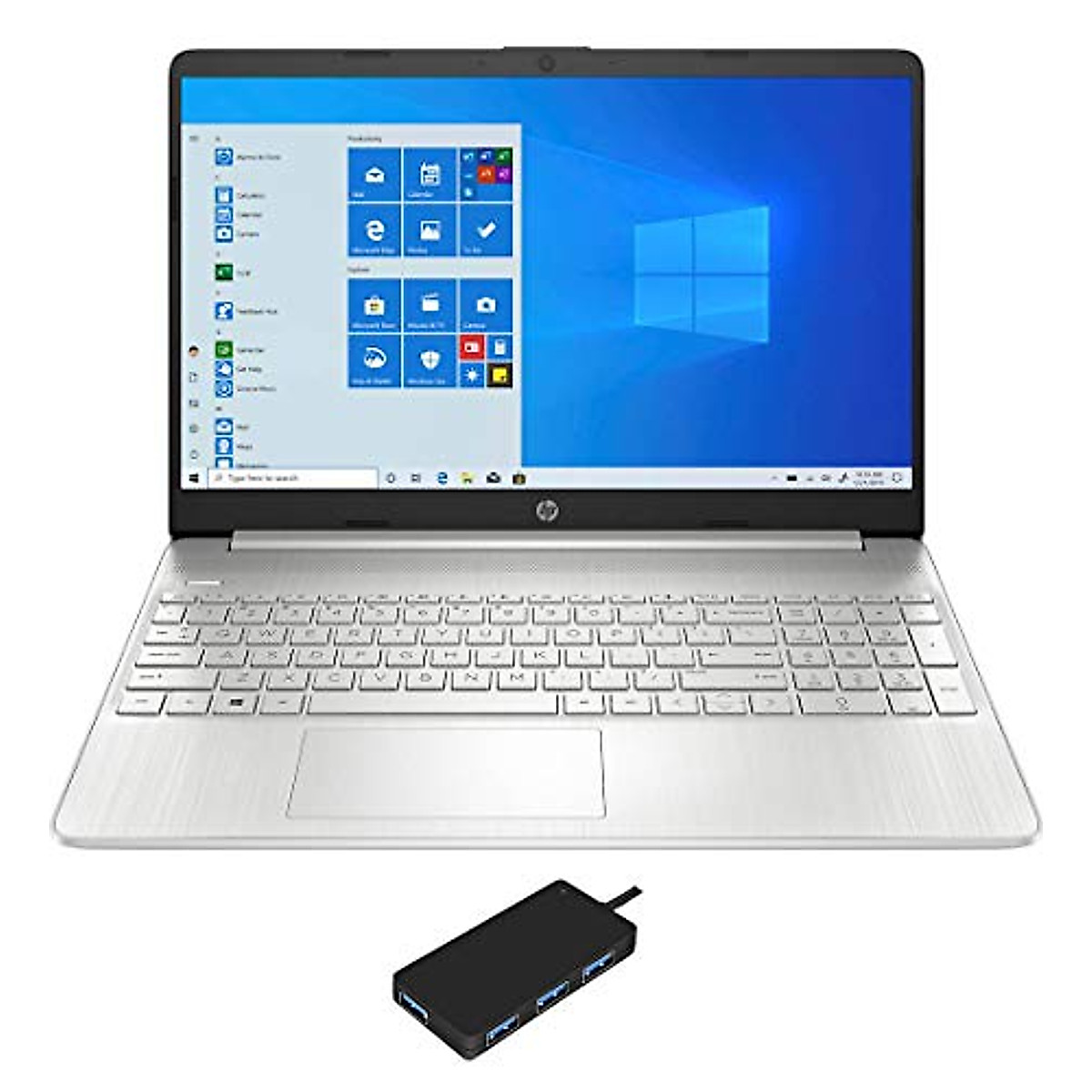 HP 15.6" Laptop with HD and WLED Backlit Display (AMD Ryzen 3 3250U 2-Core, 8GB RAM, 512GB PCIe SSD, (1366x768), AMD Radeon Graphics, WiFi, Bluetooth, Webcam, Win 10 Home) with USB Hub