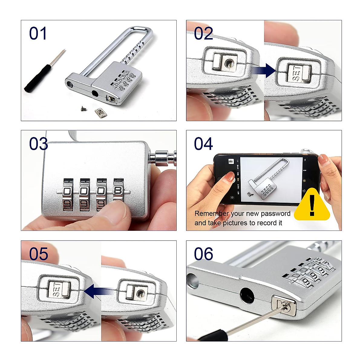 ZGSJ Cabinet Lock,Combination Padlock,Stainless Steel Gym Locker Lock Code Long Adjustable Shackle Lock for Outdoor, School, Gym, Sports lockers, Fences,
