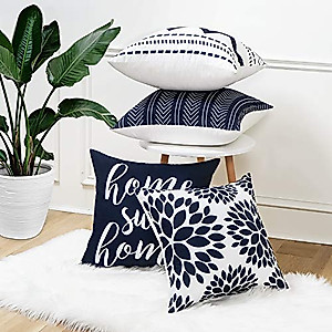 Yastouay Modern Decorative Throw Pillow Covers Home Sweet Home Cushion Covers Set of 4 Geometric Pillowcases for Couch Sofa Bedroom (Dark Blue, 18" x 18")