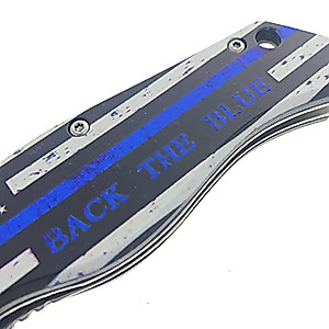 Falcon Back the Blue 8" Thin Blue Line Folding Pocket Knife 440 Stainless Coated Steel Blade and Handle for Collections & Gifts (KS1628BL)