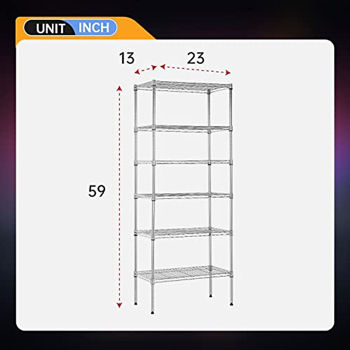BestOffice Adjustable Wire Shelving Storage Shelves Heavy Duty Shelving Unit for Small Places Kitchen Garage (Chrome, 13" D x 23" W x 59" H)