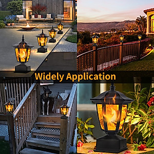 Dynaming Solar Flame Post Lights Outdoor, Solar Powered Lamps Fence Post Cap Lights, Flickering Flame LED Lantern Decorative Waterproof for Garden Deck Patio, Fit 4x4, 5x5 or 6x6 Wooden Posts, 2 Pack